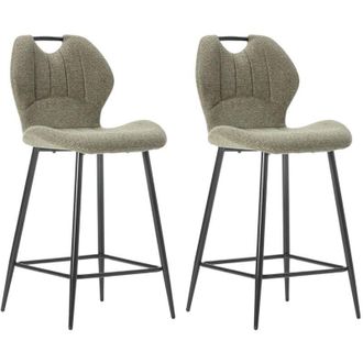 Altobuy Lot de 2 tabourets de bar en tissu polyester maill&eacute; vert avec poign&eacute;e et pieds en m&eacute;tal laqu&eacute; noir - MILDA