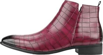 Generic Bottes Chelsea pour Homme, Bottines D&eacute;contract&eacute;es en PU, Chaussures Habill&eacute;es &Agrave; Fermeture &Eacute;clair Lat&eacute;rale,Burgundy,42.5 EU