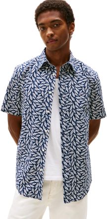 Tommy Hilfiger Herren Hemd Linen Blend Print Kurzarm, Mehrfarbig (Carbon Navy/Allover), XXL