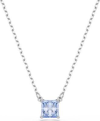 Swarovski Matrix Halskette, Blaue, Rhodinierte Kette mit Anh&auml;nger und Strahlendem Kristall im Kissenschliff