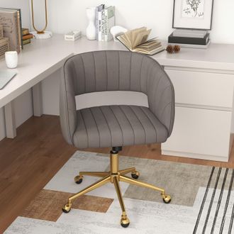 Giantex Drehstuhl mit Rollen, H&ouml;henverstellbar B&uuml;rostuhl mit Samtbezug, Schreibtischstuhl 360&deg;Drehbar, Home-Office-Stuhl f&uuml;r belastbar Arbeitszimmer & B&uuml;ro, b