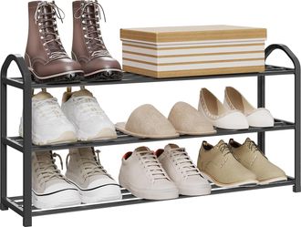 Woltu Schuhregal Metall 3 Schicht, Platzsparend mit Tragegriff, Rostbeständig, Schuhständer für Flur,Kleiderschrank,Eingangsbereich,Schlafzimmer, 79x42,5x18