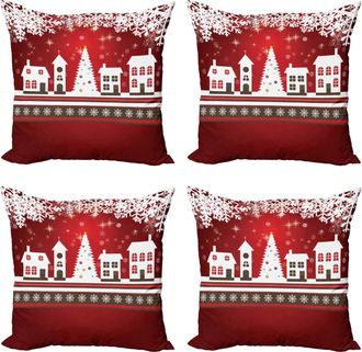 Abakuhaus Weihnachten Dekokissen Kissenbezug 4er Pack, Winter-Thema-Baum, Modern Accent Doppelseitiger Digitaldruck, 60 x 60 cm, Rot Weiß