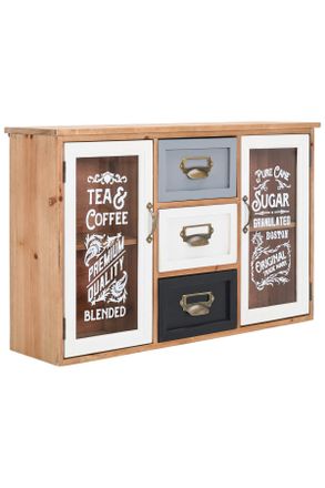 Landscape H&auml;ngevitrine, Mehrfarbig, Natur, Metall, Tanne,Tanne, massiv, 2 F&auml;cher, 3 Schubladen, 69.5x43x19 cm, Wohnzimmer, Wohnw&auml;nde, Vitrinenschr&auml;nke