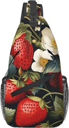 Generic Sacoche Homme Bandouliere Motif de fraises fleuries Casual Sac Bandouli&egrave;re Mode Sac Poitrine pour Voyage Camping &eacute;cole