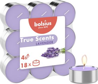 Bolsius Bolsius True Scents - 18 Teelichter - Lavendel - Brenndauer: 4 Stunden - Innendekoration - natürliche Extrakte - mit natürlichem veganem Wachs