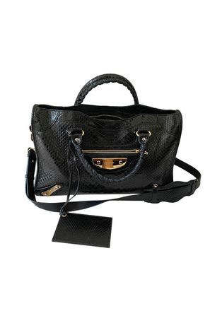 Balenciaga Black Snake Embossed City Bag