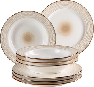 Mäser 931943 Serie Prospero Premium Tafelservice für 4 Personen in Gastronomie-Qualität, 8-teiliges modernes Teller Set in einzigartigem Vintage Stil, Weiß,