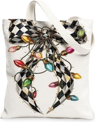 Generic Sac fourre-tout en toile avec motif de noeud d&eacute;coratif, sac &agrave; provisions r&eacute;utilisable, vintage, l&eacute;ger, lavable, blanc, 13x15 Inch