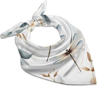 Generic Écharpe carrée en soie légère et motif feuilles de libellule pour cheveux, foulard respirant, cadeau pour homme et femme, multicolore, 60x60cm