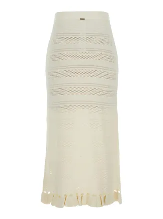 Twinset Womens Skirt Perforated Wool-Blend White Viscose