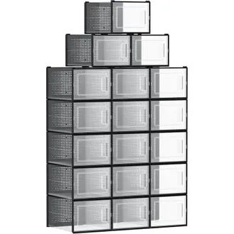 Songmics Songmics - Boîtes à Chaussures, Lot de 18, Rangement Chaussures, Pliable, pour Pointure jusquà 46, Transparent et Noir, 35 x 25,2 x 19 cm
