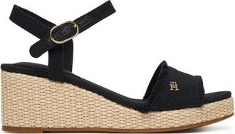 Tommy Hilfiger Sandalen Mid Woven Wedge Espad Fringe FW0FW09470 Schwarz