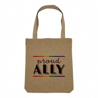 Fabulous Sac Shopping Tote Bag Aspect Lin - Proud Ally LGBTQ+ Gay Lesbien H&eacute;t&eacute;ro Trans - Sac de Courses Toile Epaisse 360g Beige Naturel Cabas Port&eacute; Epaule Sol
