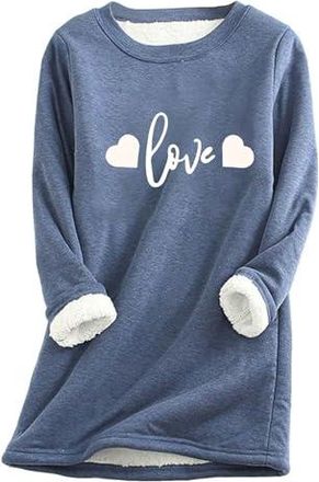 Generic Pull Hiver Femme Pull Polaire Thermique Pull Polaire Chaud Pull Femme Long Sweat Femme Col Rond à Manches Longues Grande Taille Cadeau Grand Mere,Bleu
