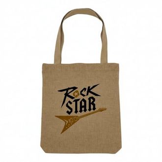 Fabulous Sac Shopping Tote Bag Aspect Lin - Rock Star Guitare Musique Musicien Instrument - Sac de Courses Toile Epaisse 360g Beige Naturel Cabas Port&eacute; Epaule 