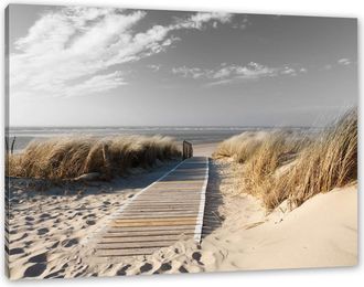 Pixxprint Weg zum Strand durch die Dünen B&W Detail, Größe: 100x70cm, Leinwandbild, fertig gespannt, Wandbild, Dekoration, Kunstdruck, kein Poster