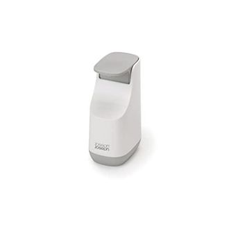 Joseph Joseph Distributeur de Savon de Salle de Bain Compact et Peu encombrant - t&ecirc;te de Pompe Facile &agrave; Pousser, buse Anti-Goutte, Rechargeable, Blanc/Gris