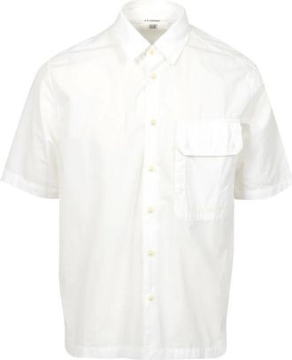 C.P. Company C.p. Company, Homme, Chemises, Blanc, Taille: XL Chemise &agrave; Manches Courtes en Popeline