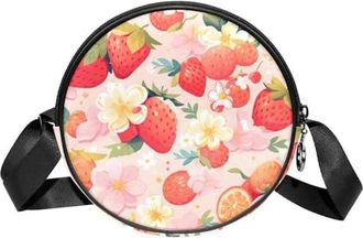Generic Petit sac &agrave; bandouli&egrave;re rond pour femme, motif fruits de dessin anim&eacute;, avec fermeture &eacute;clair, bretelles r&eacute;glables, sac &agrave; main rond d&eacute;contract&eacute; pour fe