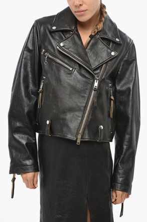 Diesel Vintage-Effect Leather Biker Jacket L-EDMEA-CL Diesel