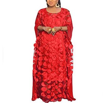 Hawaiian Dreams Robe Caftan Africaine en Mousseline de Soie pour Femme avec appliqu&eacute;s &agrave; Fleurs, Taille Unique, Rouge, Taille Unique