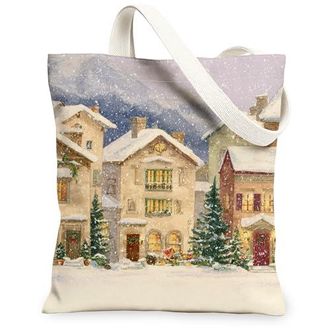 Generic Sac fourre-tout en toile, motif maison rustique, sac &agrave; provisions r&eacute;utilisable, l&eacute;ger et lavable avec bandouli&egrave;re, blanc, 13x15 Inch