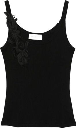 Ermanno Scervino Femme, Tops, Noir, Taille: 40 FR Haut sans manches &agrave; col rond avec appliqu&eacute; floral en maille c&ocirc;tel&eacute;e