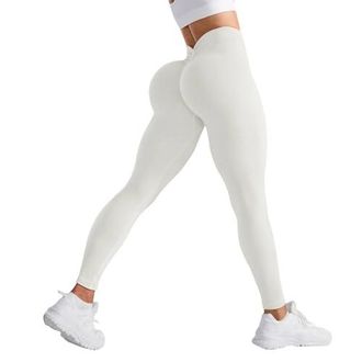 Generic Legging de compression pour femme taille haute en tricot c&ocirc;tel&eacute; sans couture pour entra&icirc;nement, gym, course &agrave; pied, sport, fitness, contr&ocirc;le du ventre