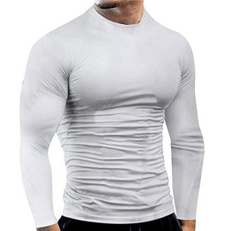 Generic T-shirt de sport pour homme, t-shirt dentra&icirc;nement &agrave; s&eacute;chage rapide, t-shirt &eacute;lastique serr&eacute;, couleur unie, t-shirt &agrave; manches longues, col roul&eacute; d&eacute;con