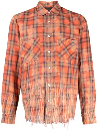 Amiri chemise d&eacute;lav&eacute;e en flanelle &agrave; logo imprim&eacute; - Orange