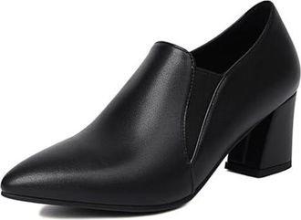 Generic Bottines Professionnelles pour Femme Bout Pointu Talon Bloc Haut Slip-on Bottines Courtes &agrave; la Mode pour Bureau et Soir&eacute;e,Black PU,42 EU
