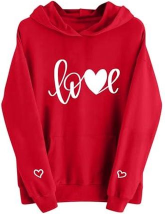 Generic Sweat &agrave; capuche rouge imprim&eacute; Saint-Valentin pour femme, chandail &agrave; capuche avec poche, pull d&eacute;contract&eacute; et &eacute;l&eacute;gant &agrave; manches longues pour les loisirs
