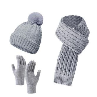 Generic Ensemble de 3 pi&egrave;ces avec bonnet, &eacute;charpe, gants et bonnet en tricot doubl&eacute; polaire pour femme, GY2., Taille unique
