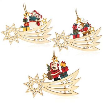 Com-Four 3X Pendentif en Bois pour Le Sapin de No&euml;l - D&eacute;coration de Sapin de No&euml;l en Bois - D&eacute;coration de No&euml;l en Bois avec Trois Motifs