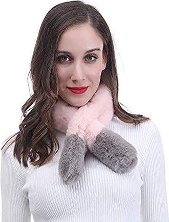 Lina & Lily &Eacute;charpe Femme en Fausse Fourrure, Deux Couleurs (Rose+Gris)
