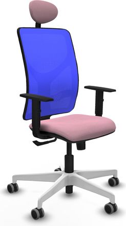 Piqueras y Crespo B&uuml;rostuhl XXL mit 1D-Armlehnen, h&ouml;henverstellbarer Lendenwirbelst&uuml;tze und festem Kopfteil, ausgestattet mit 3 Positionen und Schneideschaum, Blau/Rosa