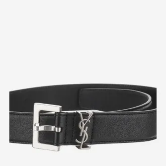Saint Laurent Mens Belt With Monogram Plaque Black Calfskin