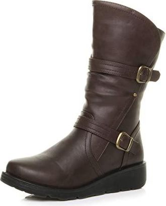 Ajvani Femmes talon compens&eacute; bas ruch&eacute; boucle lhiver confort bottes de mollet pointure 4 37