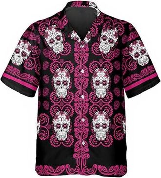 Keephen TangoDS Tatouage Squelette Impression 3D Chemise &agrave; Boutons Chemise Hawaiienne Femmes Hommes Cool Taille Large &Eacute;t&eacute; Manches Courtes Chemise