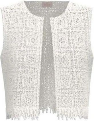 Marella Femme, Vestes, Blanc, Taille: 42/44 FR Tenente Crochet Fringed Gilet