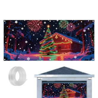Generic Weihnachts-Garagentor-Abdeckung - 4x1,8m UV-fluoreszierender Festtagshintergrund | Gro&szlig;e Polyester-Festdekoration F&uuml;r DIY-Enthusiasten & Heimdekorateu