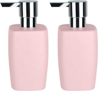 Spirella Seifenspender Retro | mit edelstahlfarbener Pumpe | Fl&uuml;ssigseifen-Spender | Porzellan | 300ml | Langliebig und Robust | Pastellrosa, Pink, Standard (P