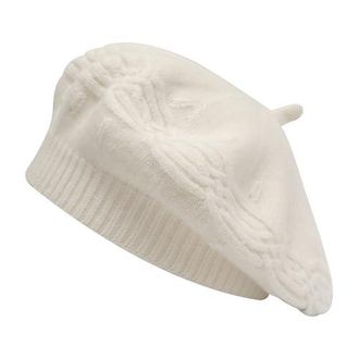 ZLYC B&eacute;ret Fran&ccedil;ais R&eacute;versible en Cachemire de Couleur Unie pour Femmes et Filles(Tricot torsad&eacute; Blanc),Taille Unique
