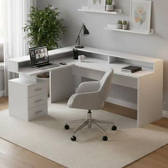 Dmora Schreibtisch Salomone, Eckschreibtisch mit Platte, Mehrzweck-B&uuml;roschreibtisch, 180x90h160 cm, Wei&szlig;