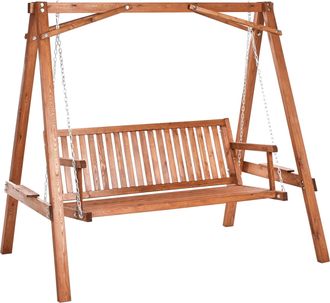 Beliani Gartenschaukel für 2 Personen Lärchenholz braun freistehend stabil Ficarella