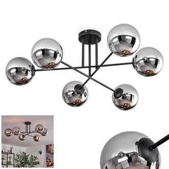 HOFSTEIN Deckenleuchte Gastor, Deckenlampe aus Metall/Glas in Schwarz/Chromfarben/Rauchfarben, Leuchte im modernen Retro/Vintage-Design mit Schirmen aus Glas (