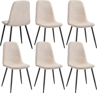 Vasagle Esszimmerstuhl 6er Set, K&uuml;chenstuhl, Polsterstuhl, Metallbeine, verstellbare F&uuml;&szlig;e, pflegeleicht, Chenille-Gewebe, PU mit von Gletschern inspiriertem M