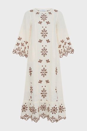 Gerard Darel Robe en lin &agrave; broderies ajour&eacute;es - ANTONIA - Naturel