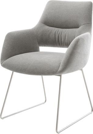 DELIFE Polsterstuhl Yago-Flex mit Armlehnen Kufengestell Edelstahl Strukturstoff Soft Grau Taschenfederkern